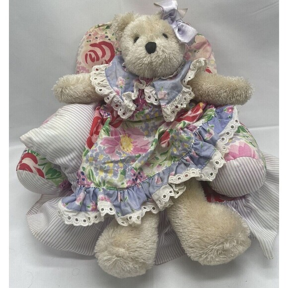 Handmade | Toys | Vtg Applause Bear Plush Pink Purple Floral Dress With ...